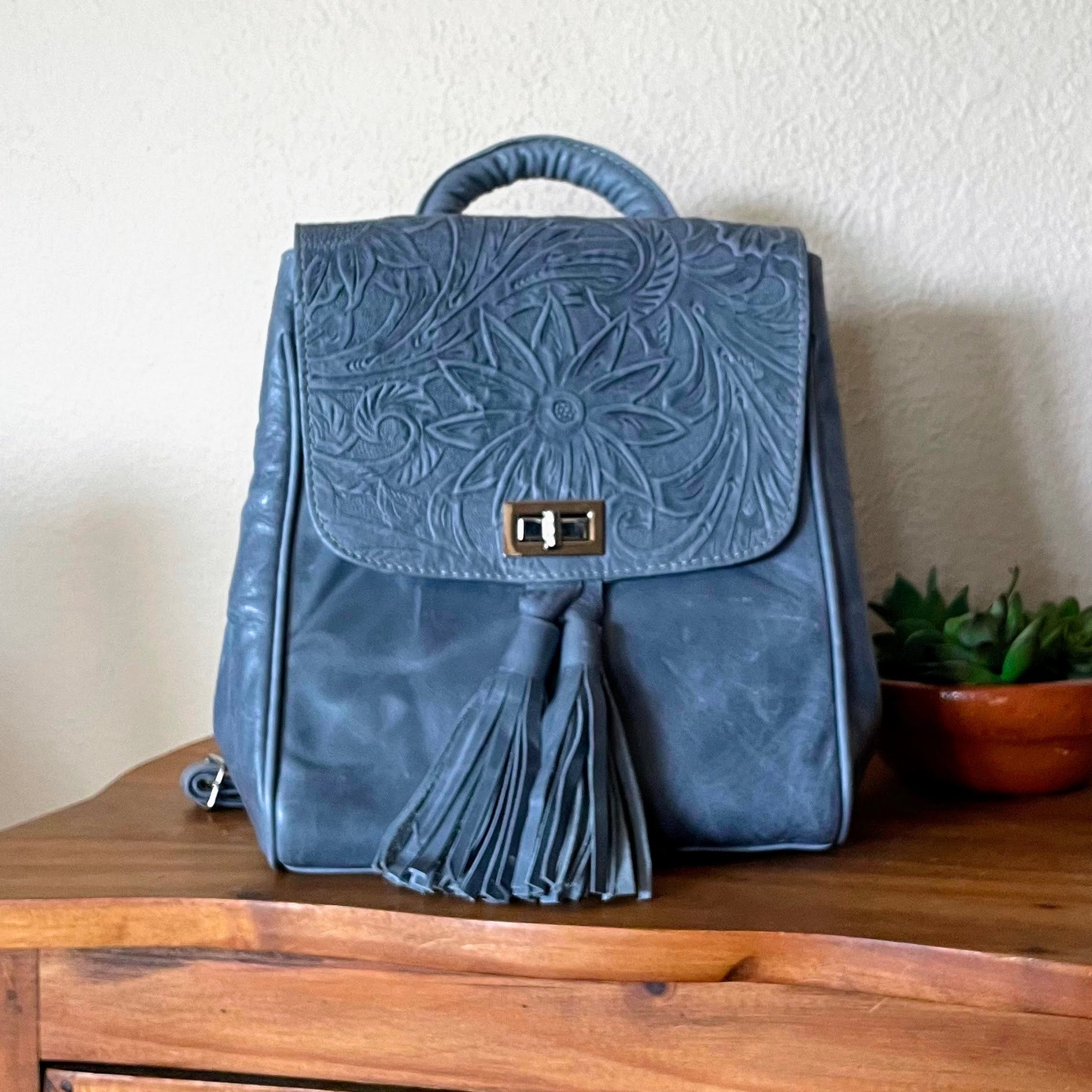 Mirasol Accessories Anahi Convertible Engraved Leather Backpack ...